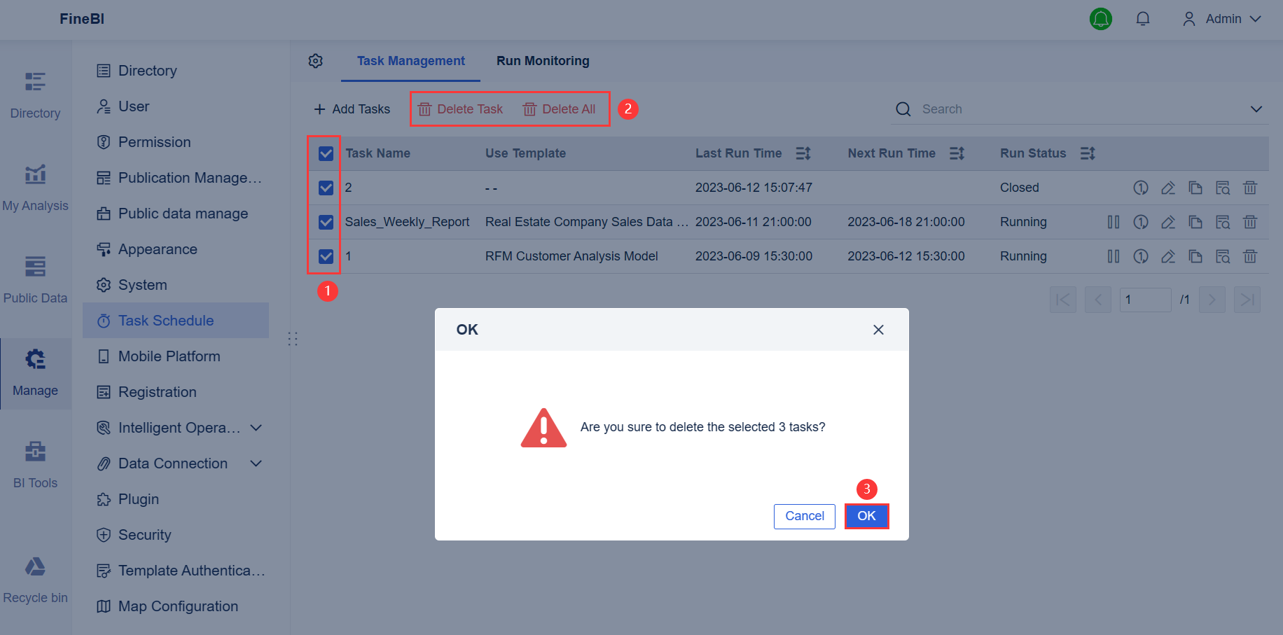 Managing a Scheduled Task- FineBI Help Document