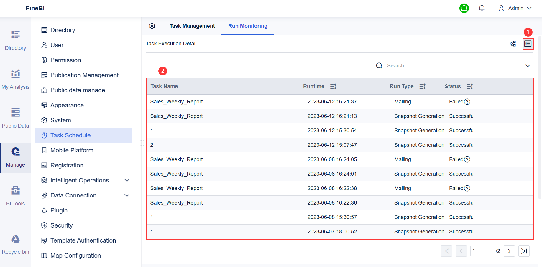 Managing a Scheduled Task- FineBI Help Document