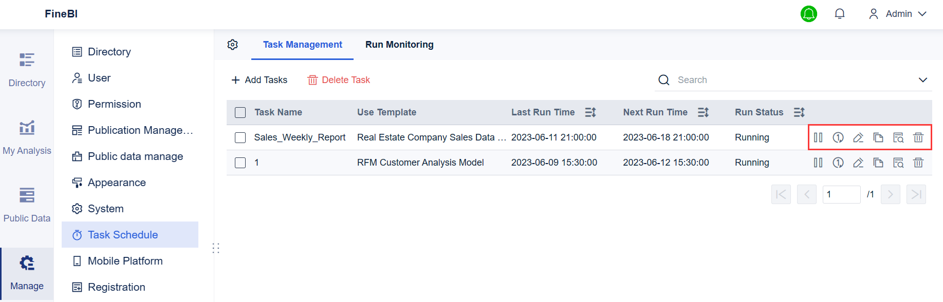 Managing a Scheduled Task- FineBI Help Document