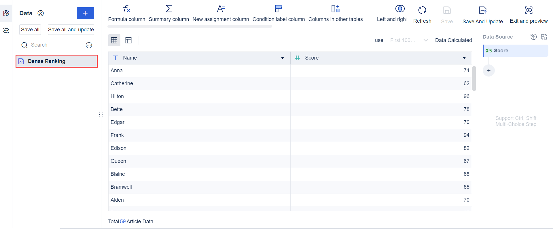 Dense Ranking- FineBI Help Document