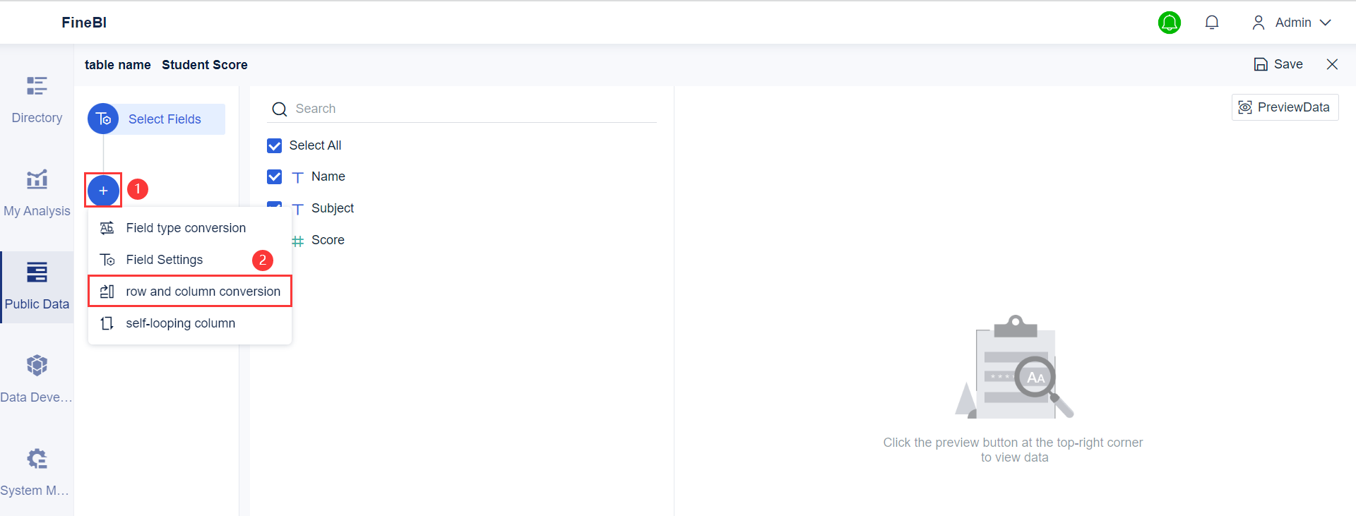 Row-to-Column Conversion- FineBI Help Document