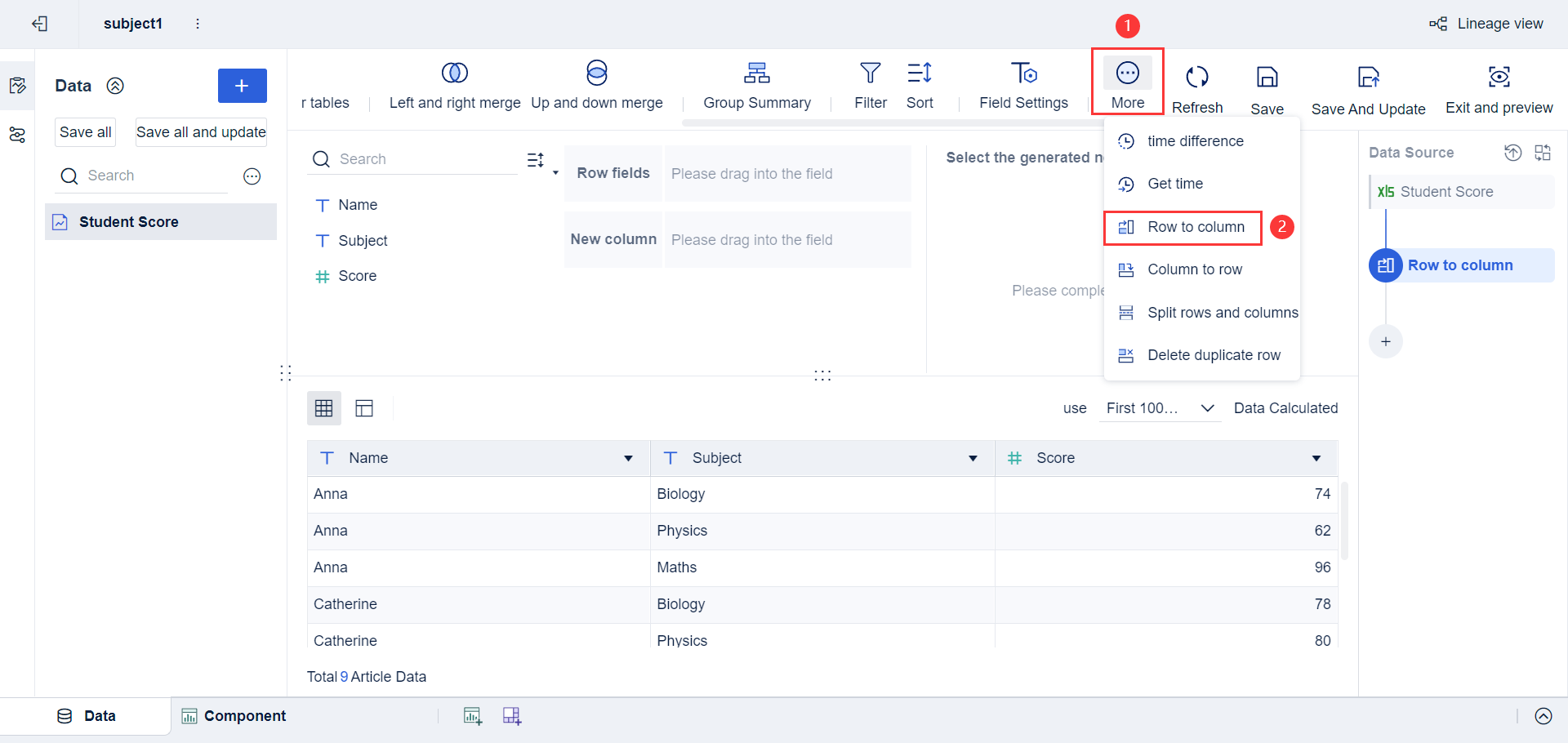 Changing Rows to Columns- FineBI Help Document
