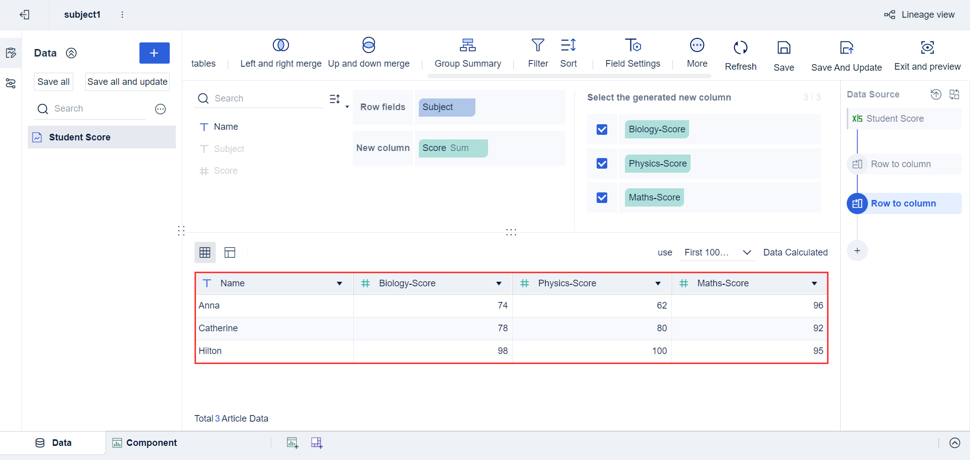 Changing Rows to Columns- FineBI Help Document