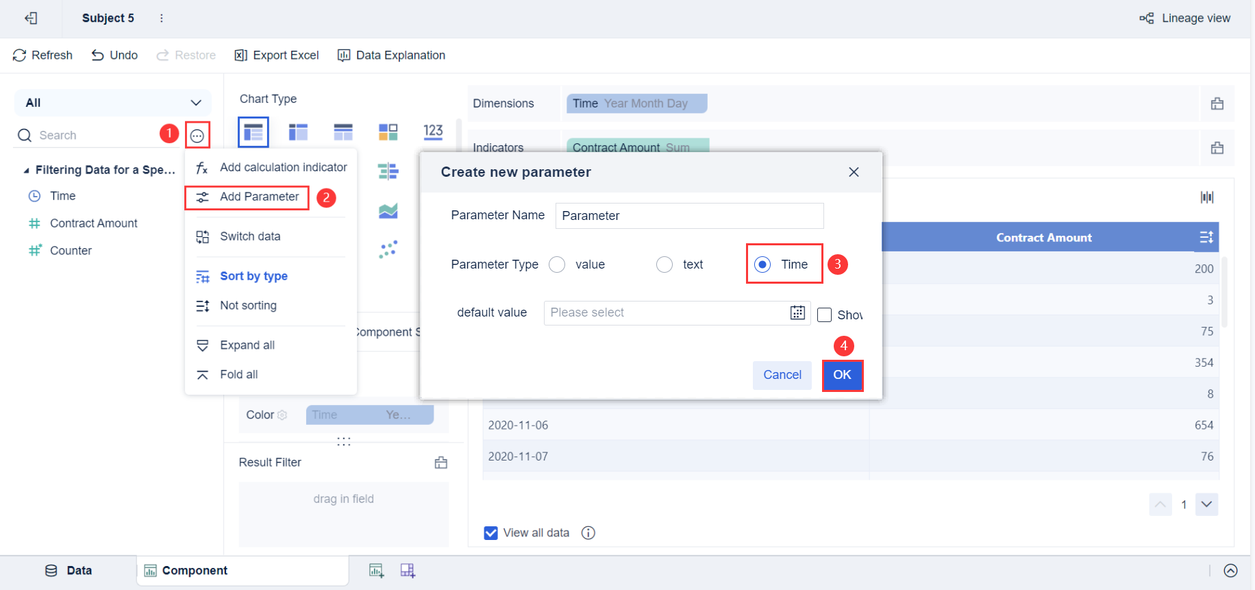Dynamically Displaying Data for a Time Period Before & After Filtering Component- FineBI Document