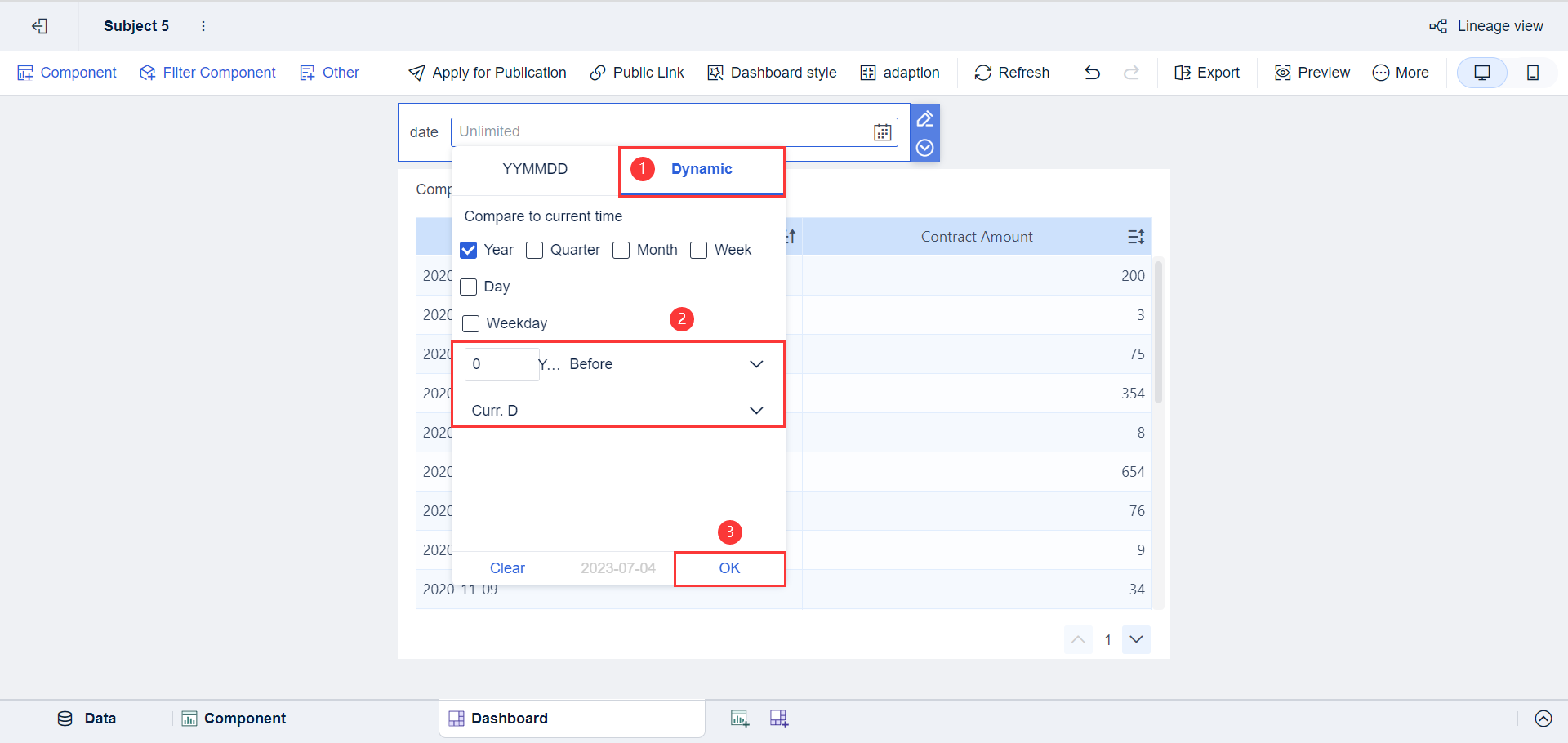 Dynamically Displaying Data for a Time Period Before & After Filtering Component- FineBI Document