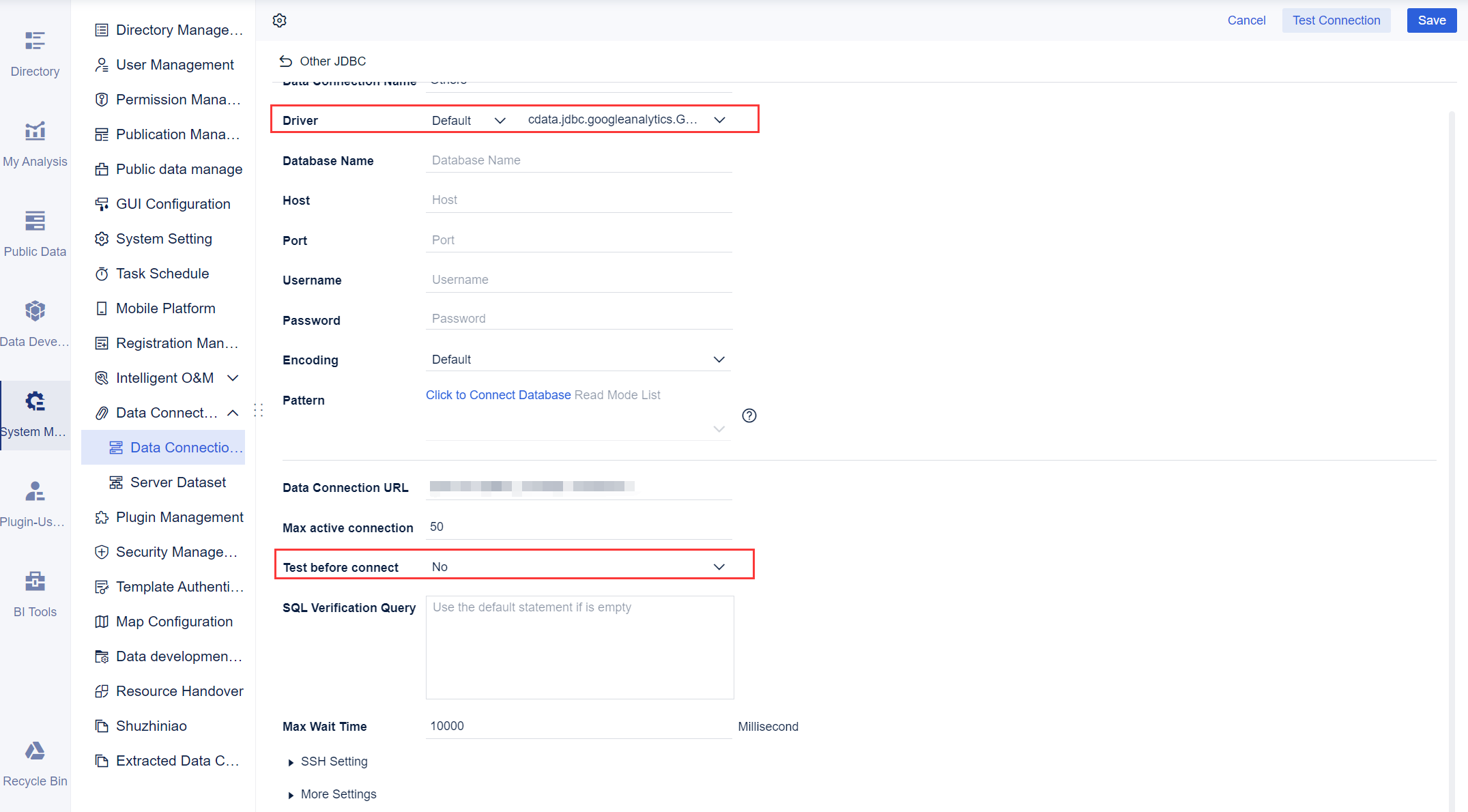 Data Connection to Google Analytics- FineBI Help Document