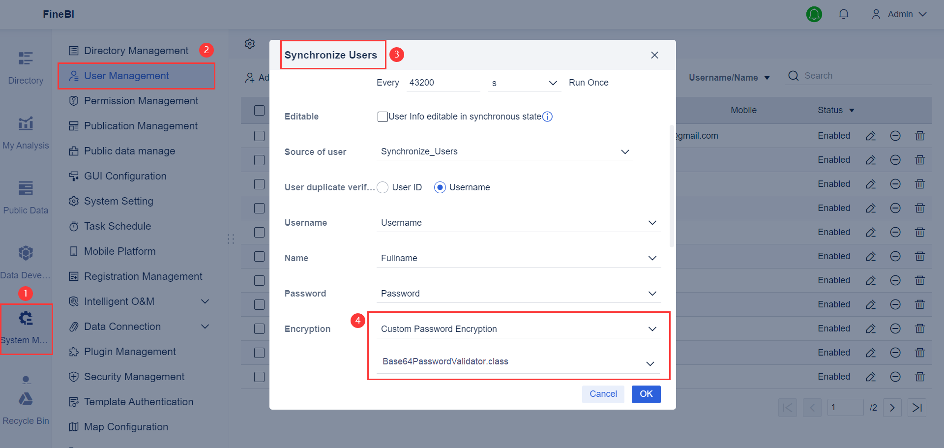Password Encryption Settings in Synchronize User- FineBI Document
