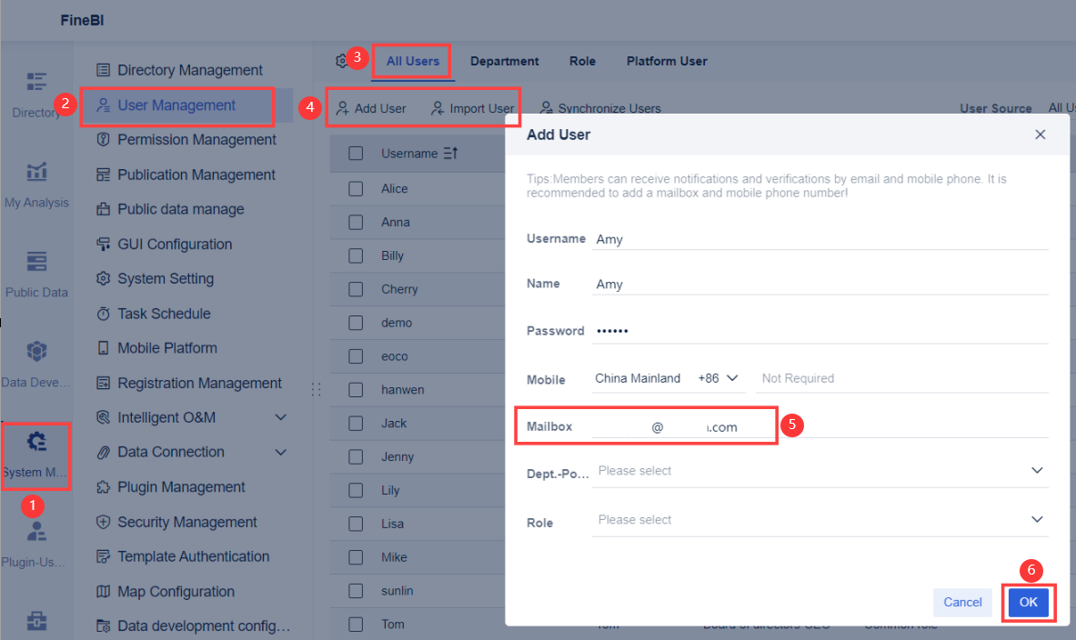 User Notification- FineBI Help Document