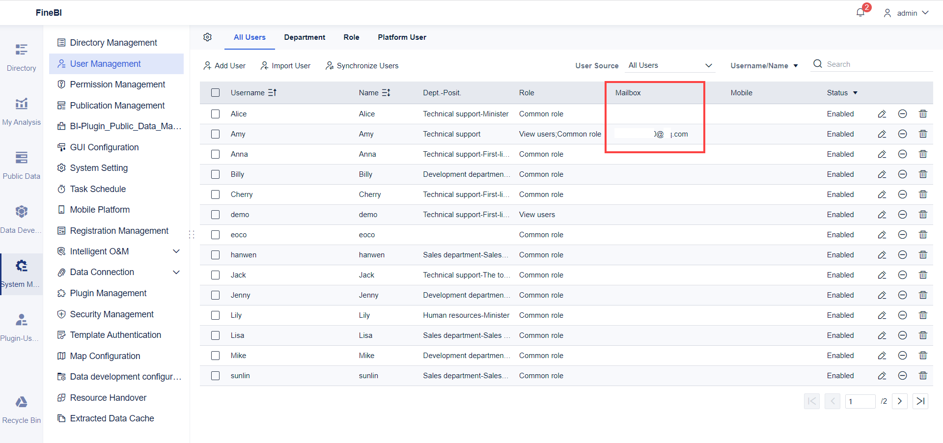 User Notification- FineBI Help Document