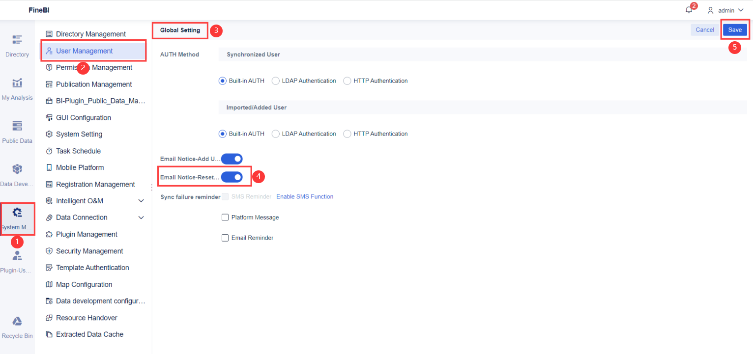 User Notification- FineBI Help Document