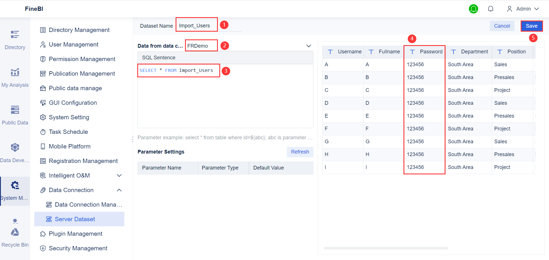 Password Encryption Settings in Import User- FineBI Document