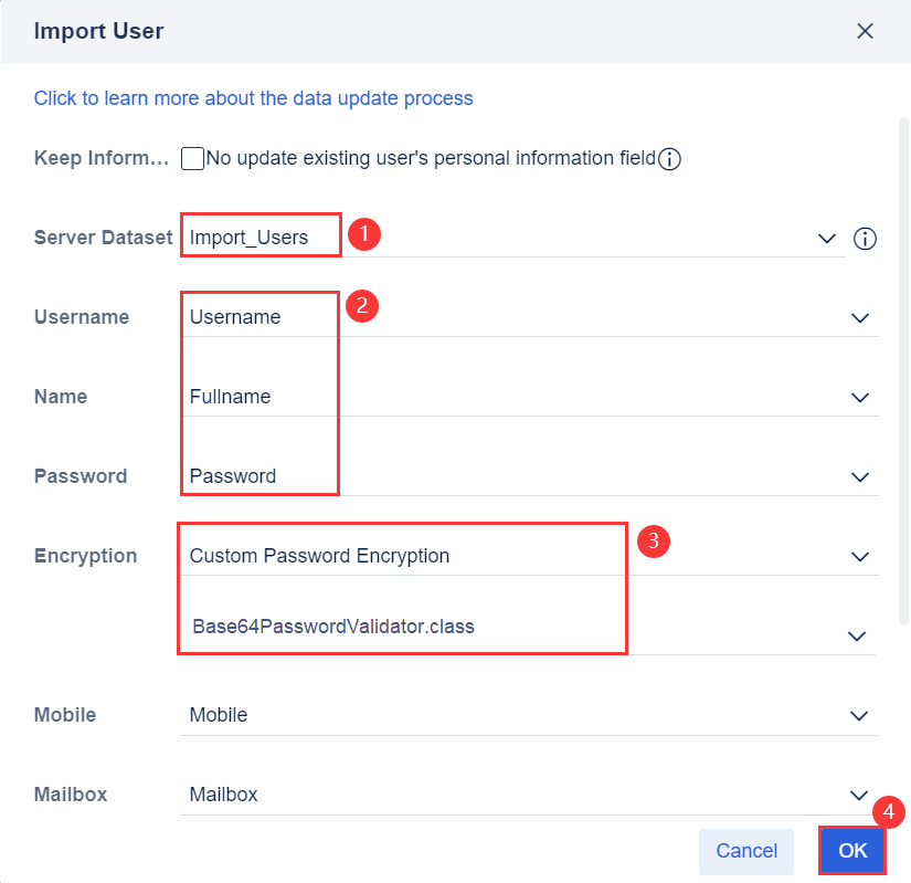 Password Encryption Settings in Import User- FineBI Document