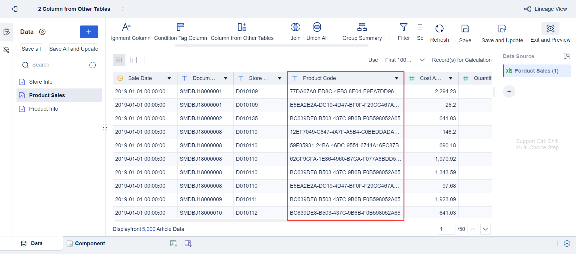 Column from Other Tables- FineBI Help Document
