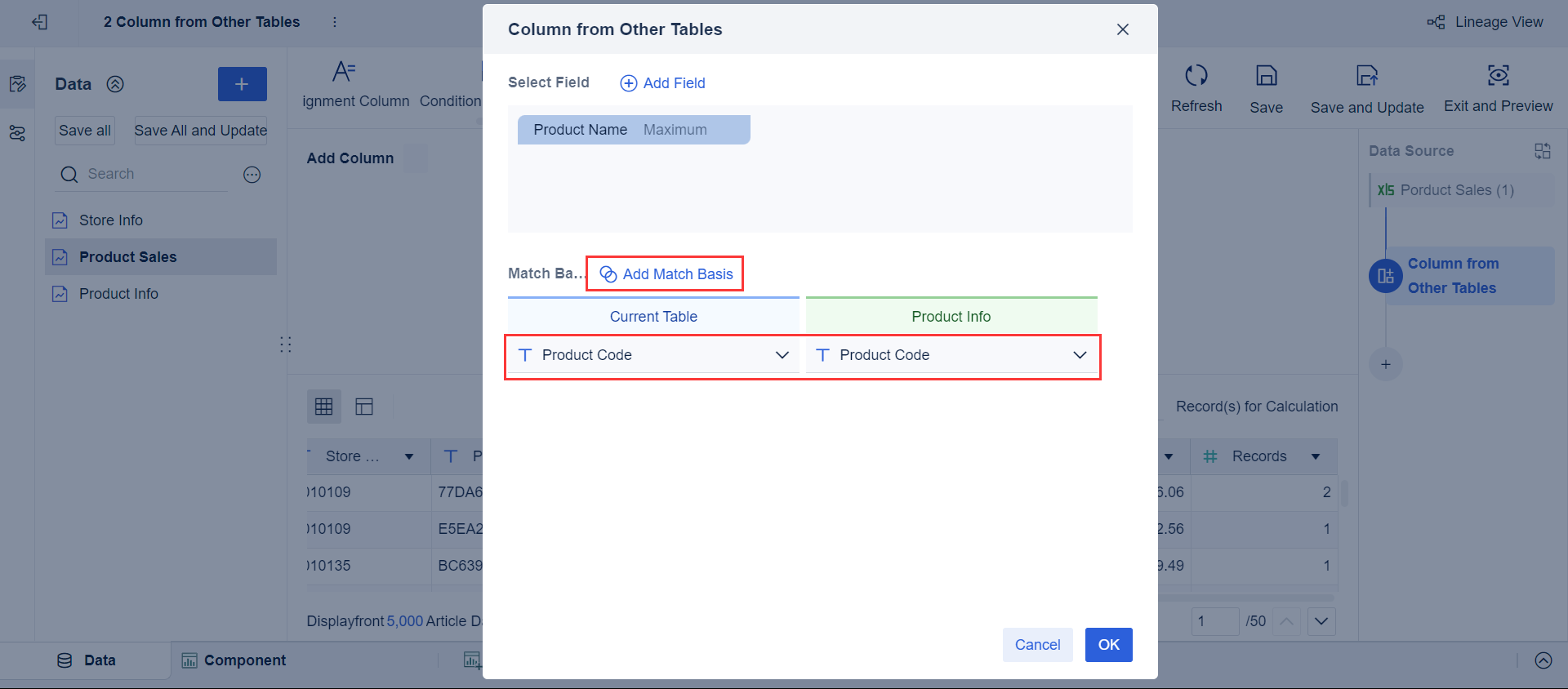 Column from Other Tables- FineBI Help Document