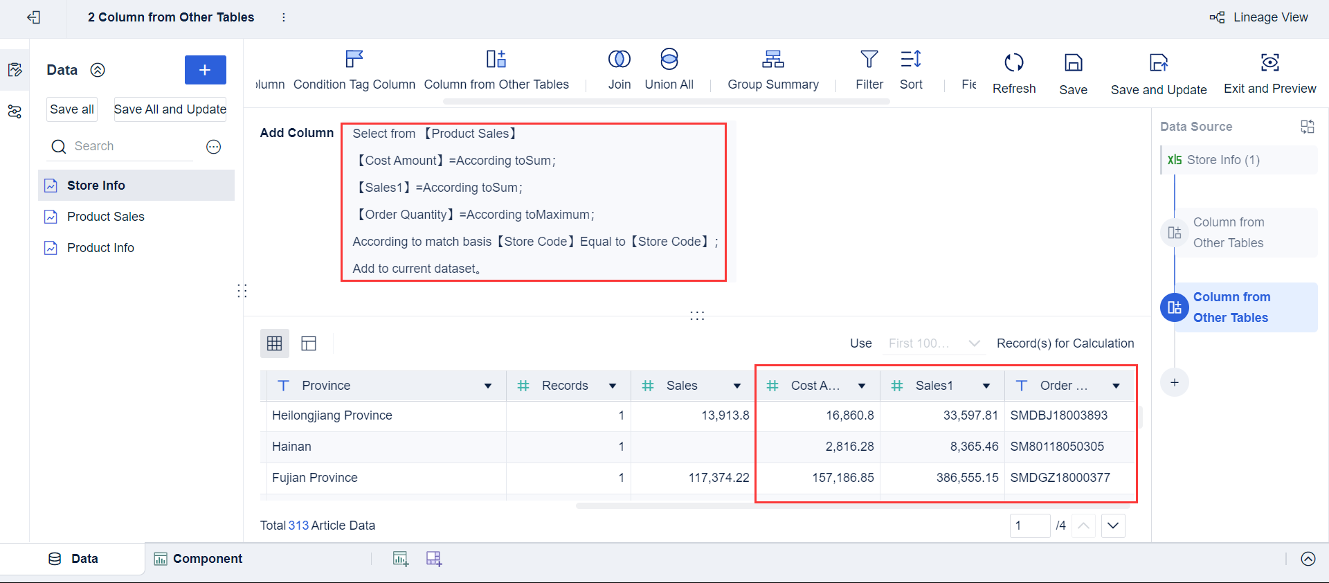 Column from Other Tables- FineBI Help Document