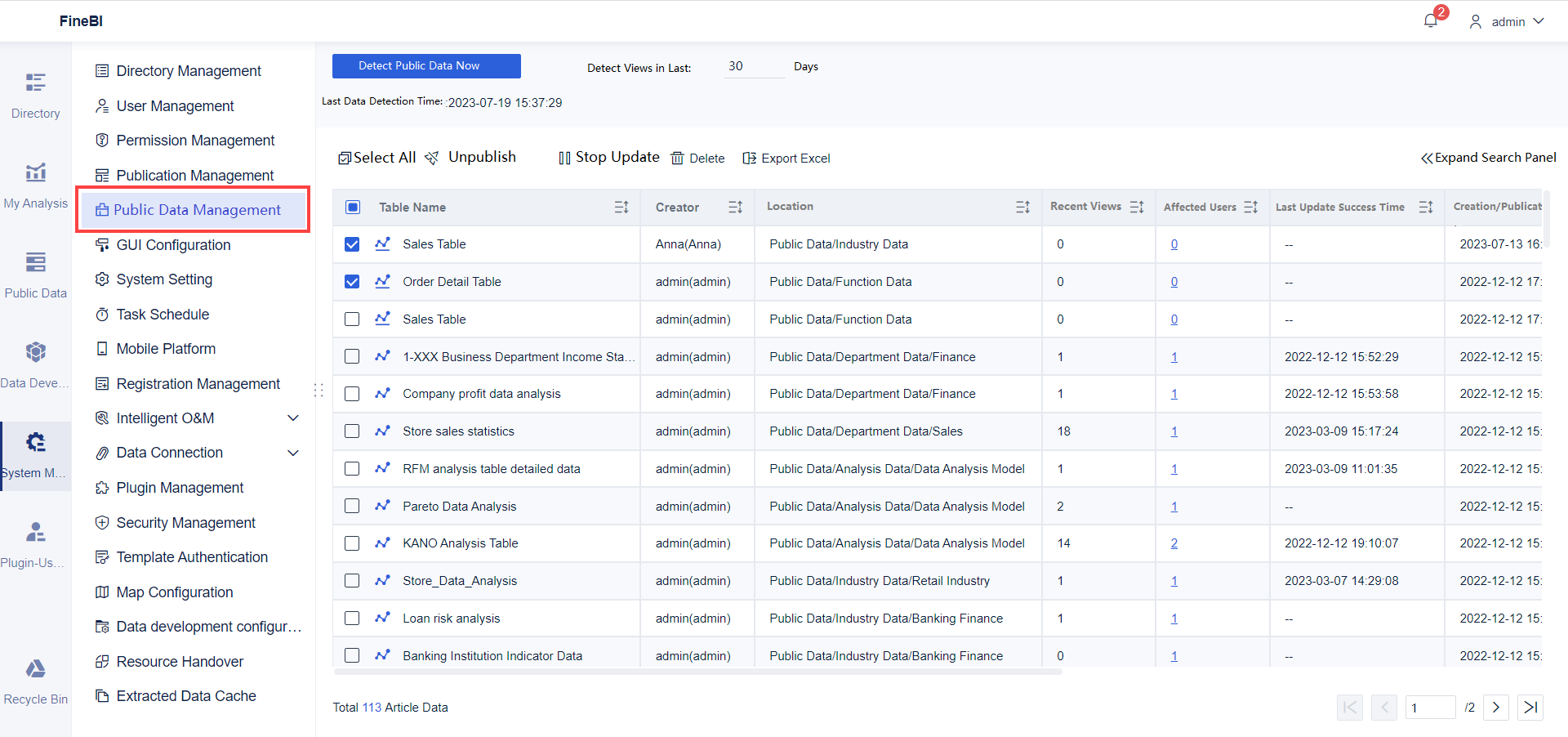 Data Management- FineBI Help Document
