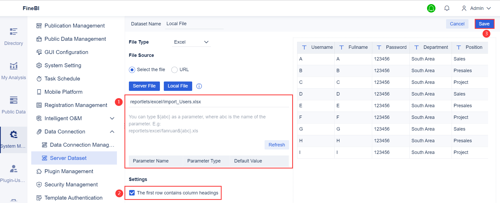 Excel File Dataset- FineBI Help Document