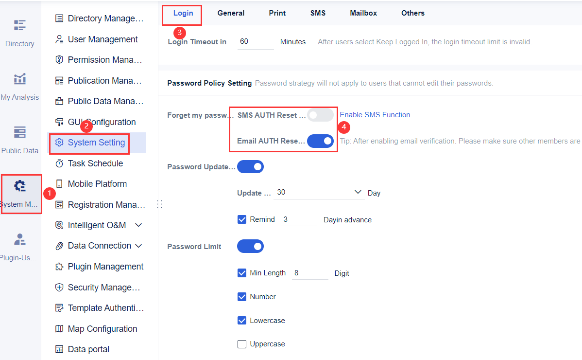 Password Policy Setting- FineBI Help Document