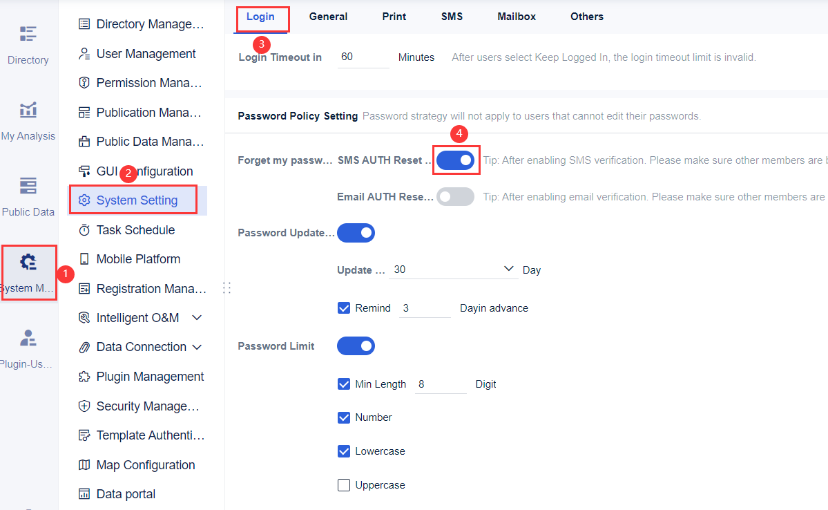 Password Policy Setting- FineBI Help Document