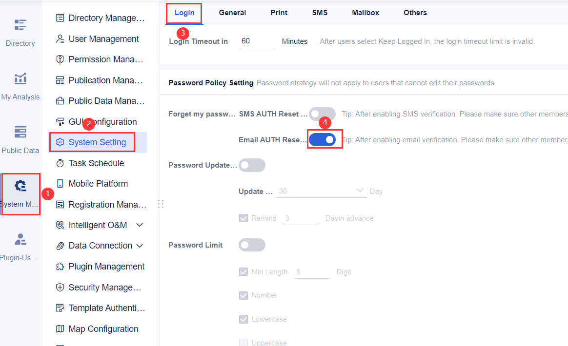 Password Policy Setting- FineBI Help Document