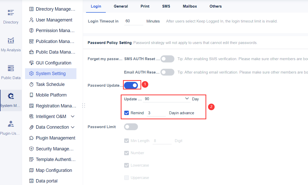 Password Policy Setting- FineBI Help Document