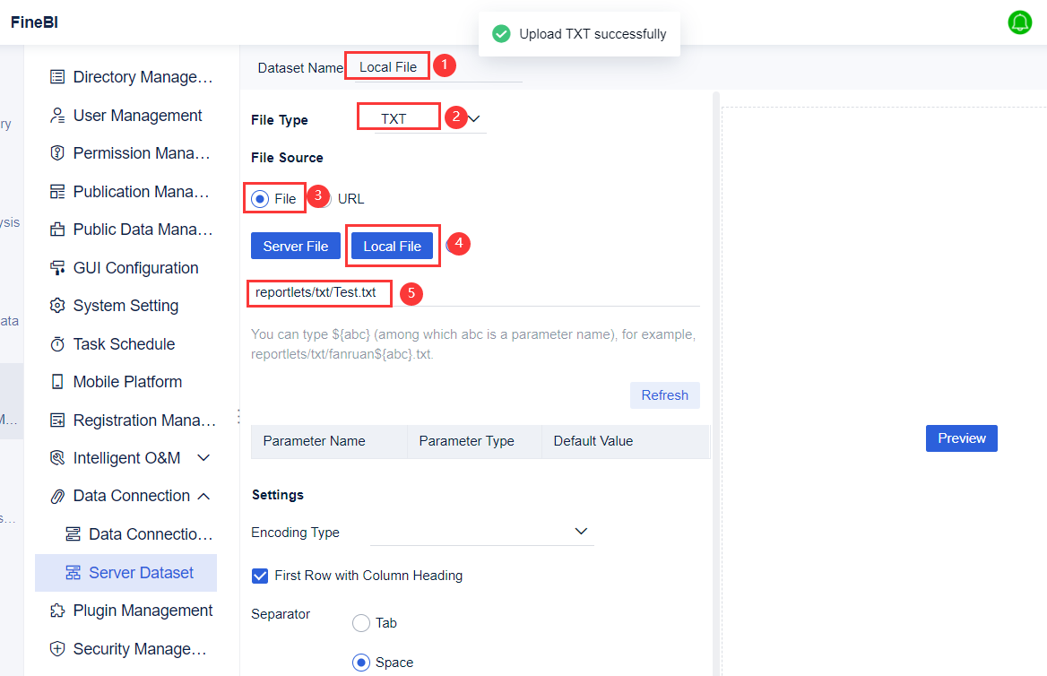 Text File Dataset- FineBI Help Document