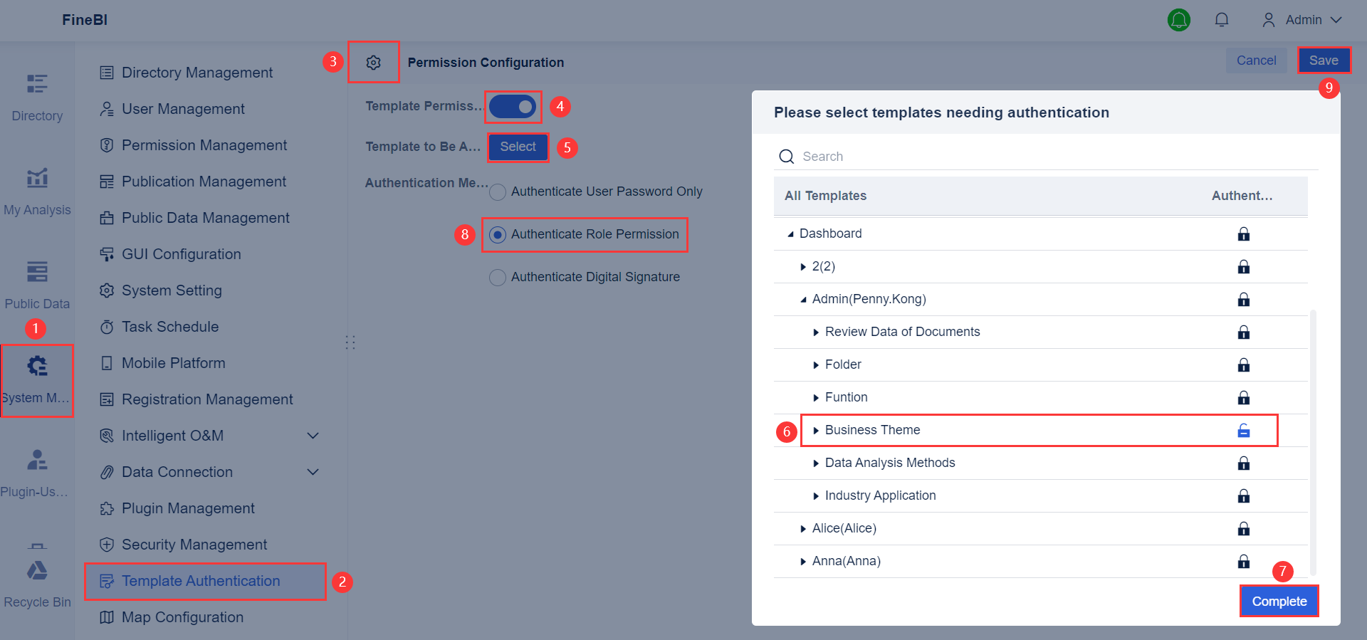Role Permission Authentication- FineBI Help Document