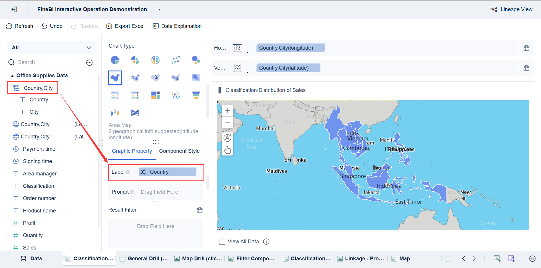 Map Drilling- FineBI Help Document