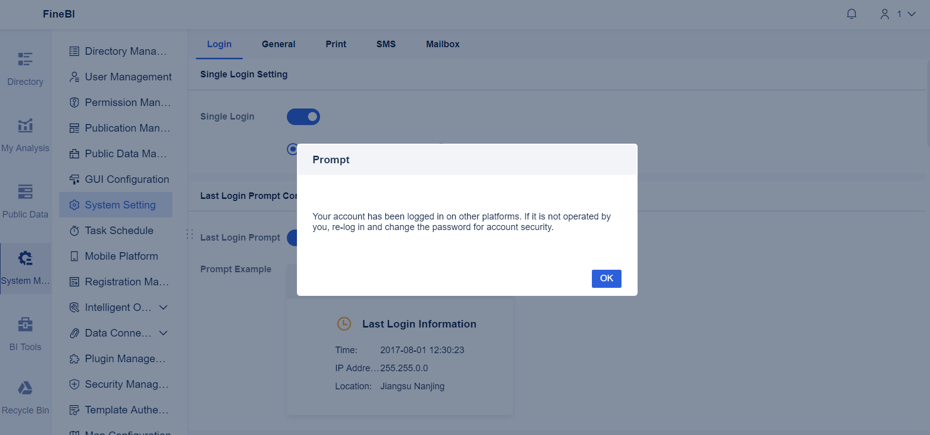 Single Login Setting- FineBI Help Document