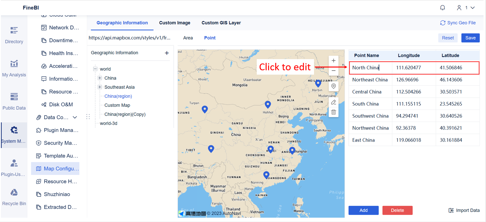 Geographic Information- FineBI Help Document