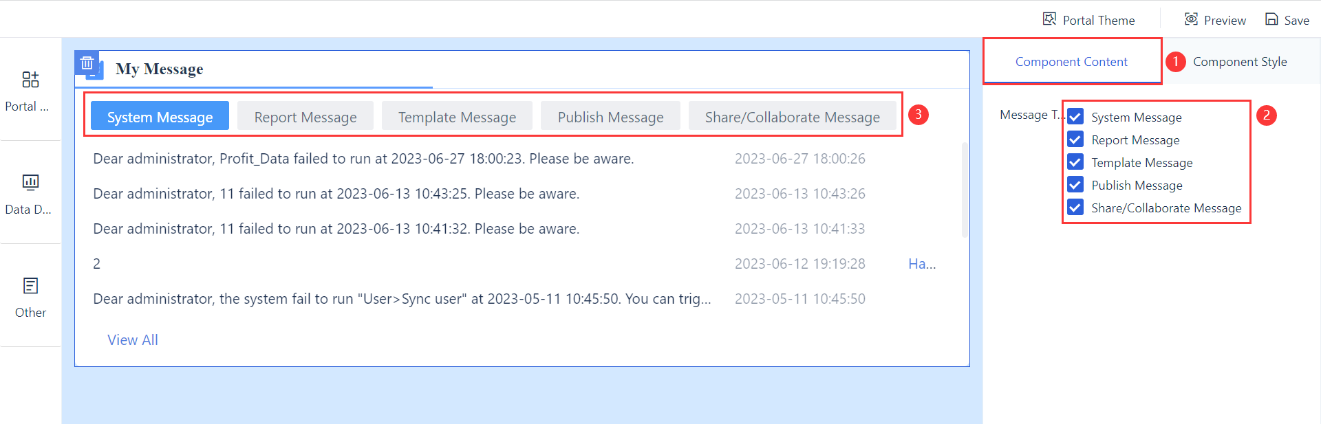 My Message Component- FineBI Help Document
