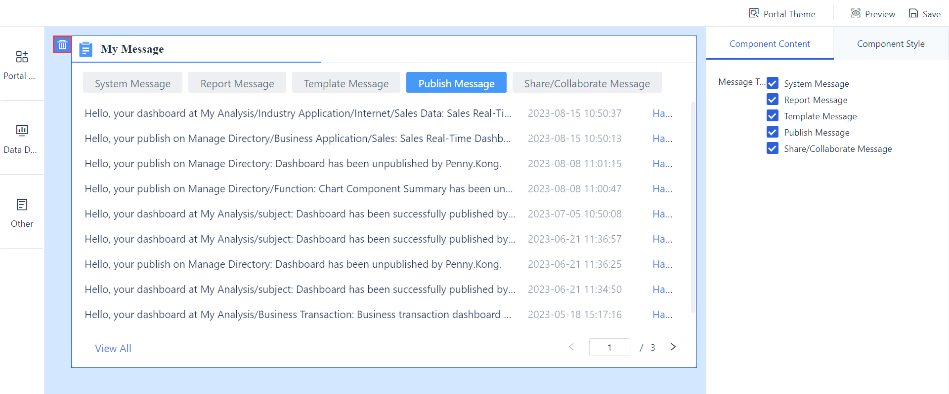 My Message Component- FineBI Help Document