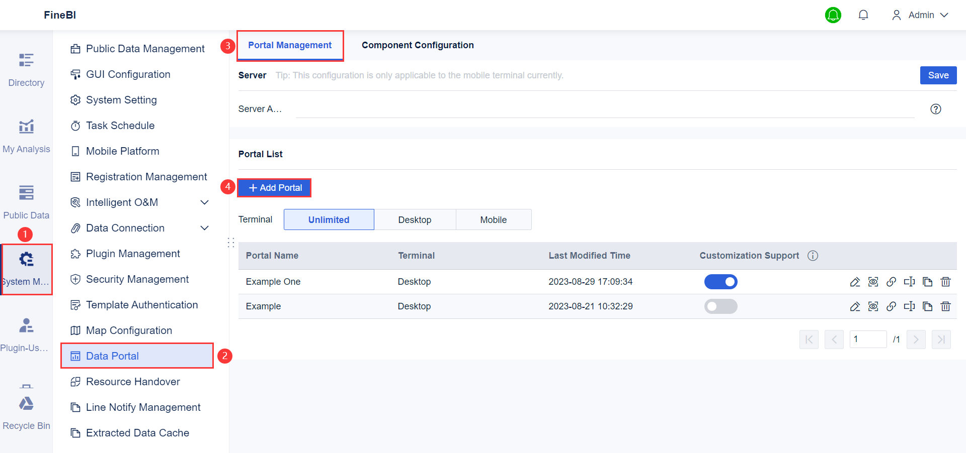 Data Portal Tab Component- FineBI Help Document
