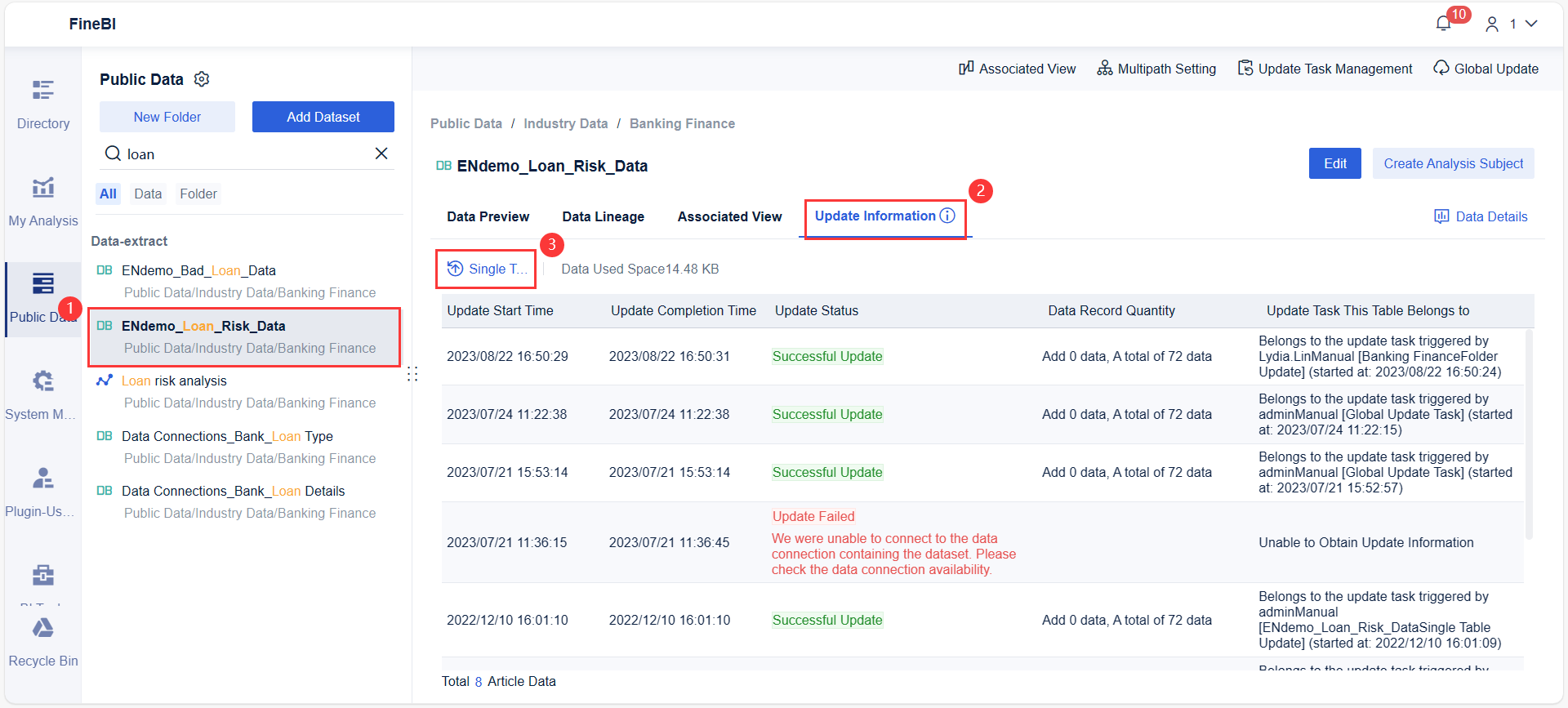 Single Table Update of Self-Service Datasets- FineBI Help Document