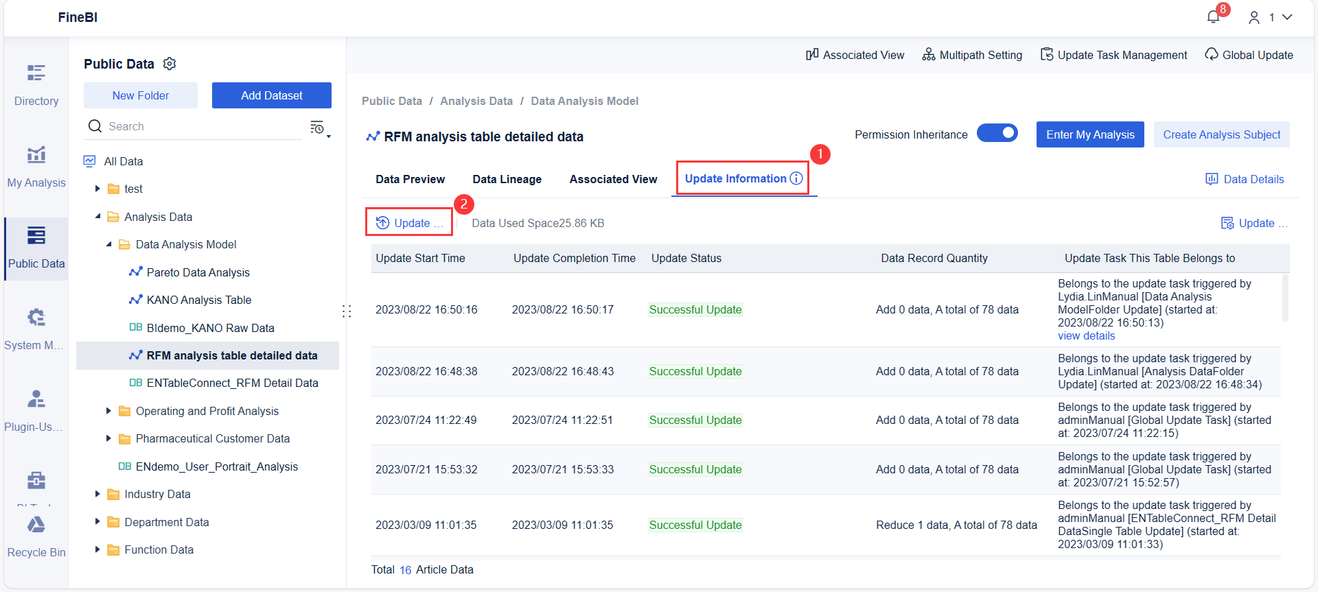 Single Table Update of Self-Service Datasets- FineBI Help Document