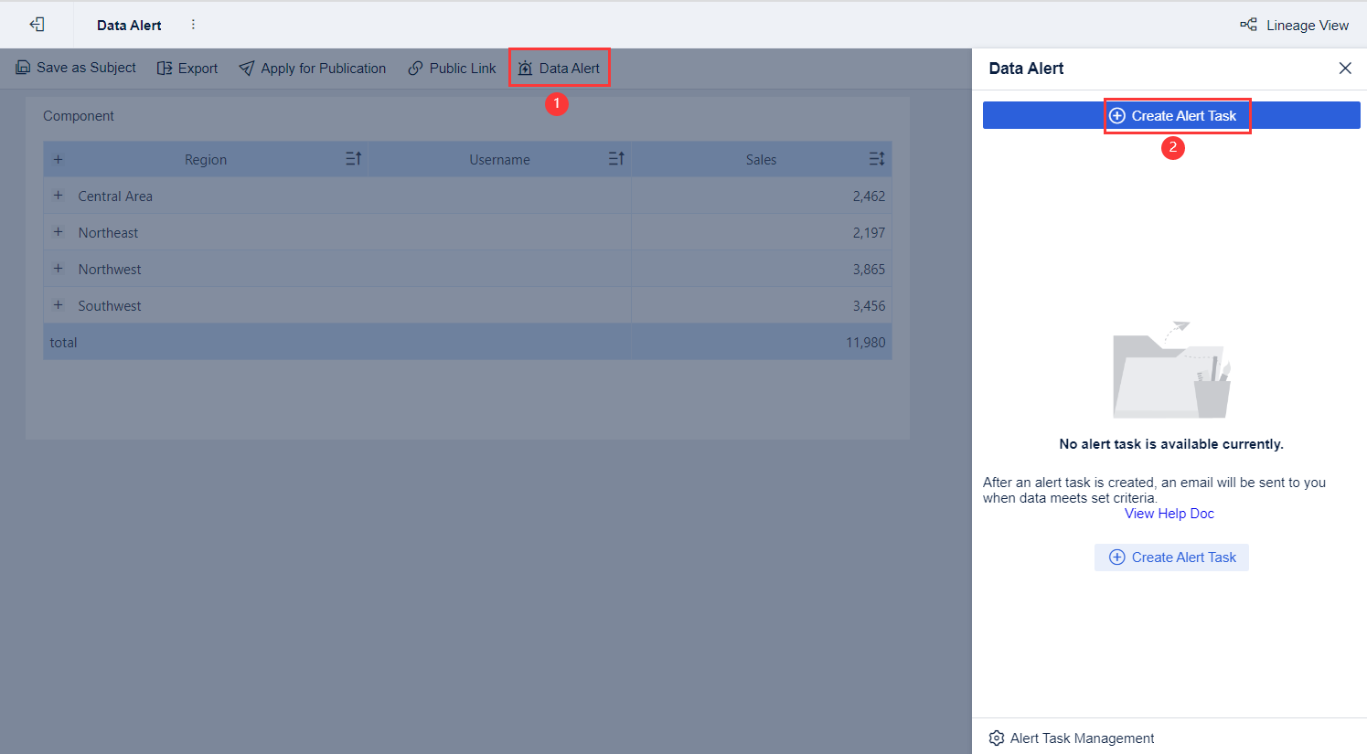 [Dynamic Receiver] Data Alert Task Example- FineBI Help Document
