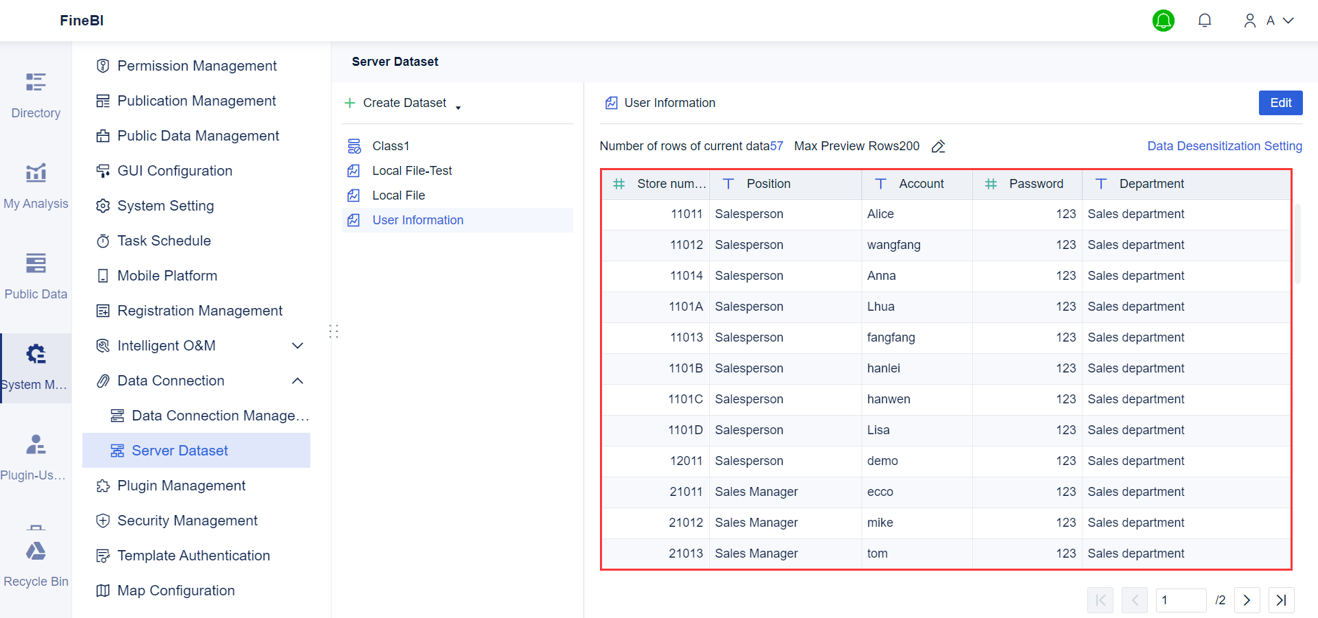 Server Dataset- FineBI Document