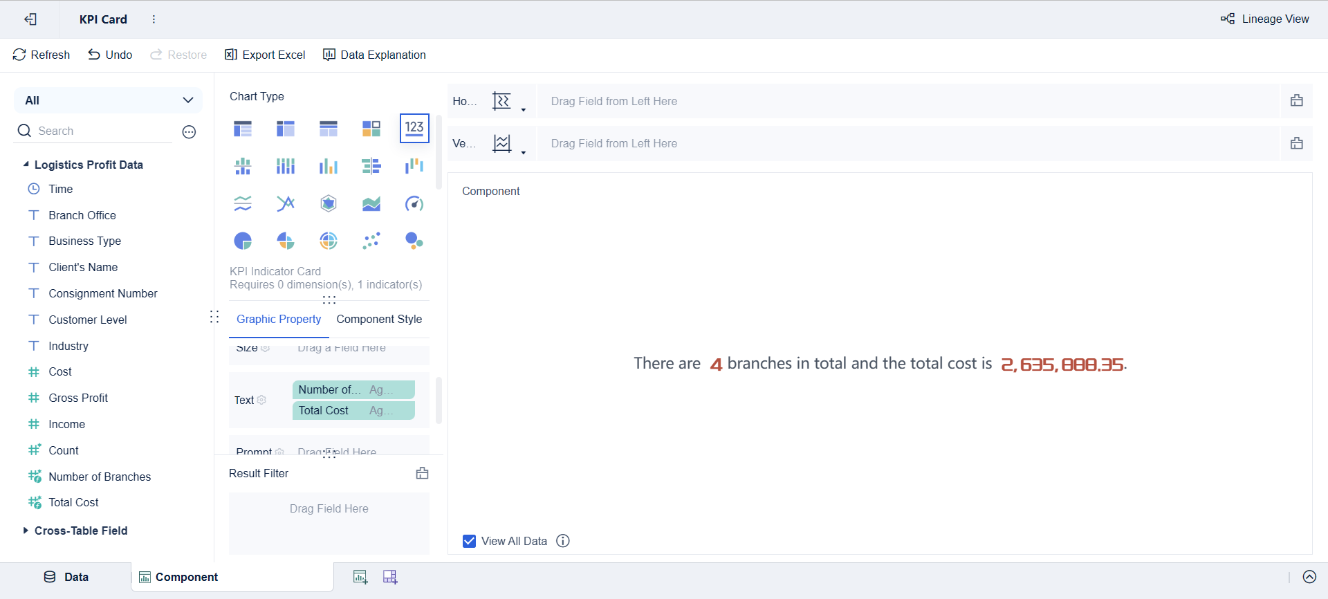 Displaying the Total Value and Maximum Value Using the KPI Card- FineBI Help Document