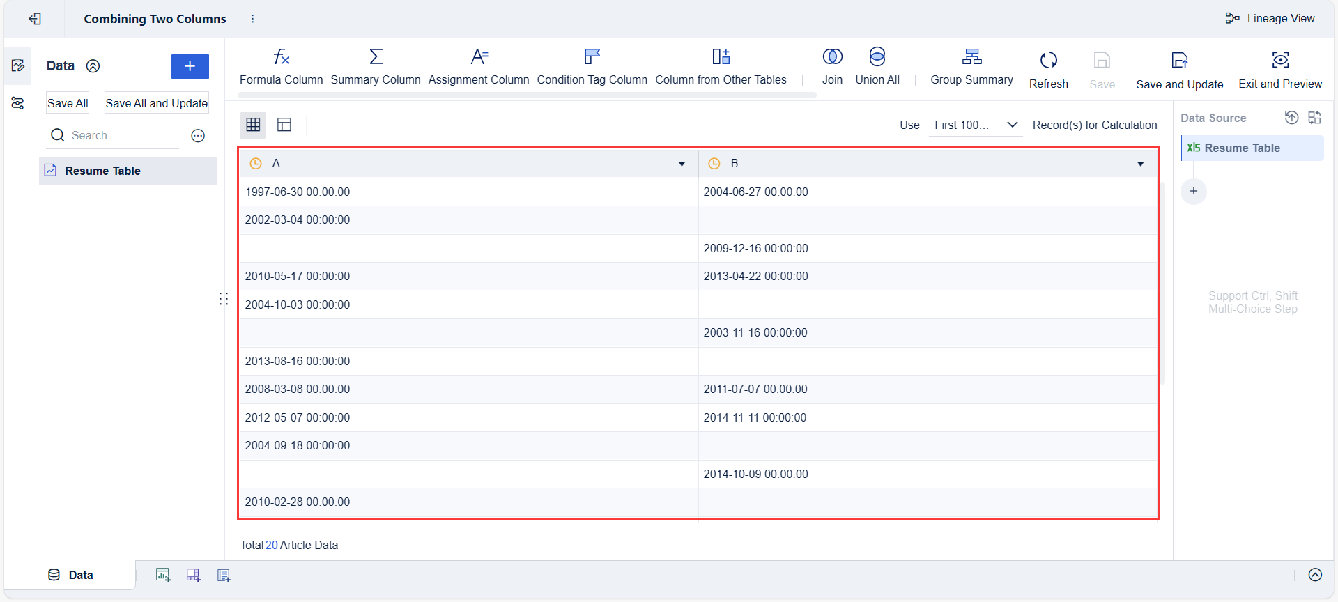 Extracting Data from One of Two Time Columns- FineBI Help Document