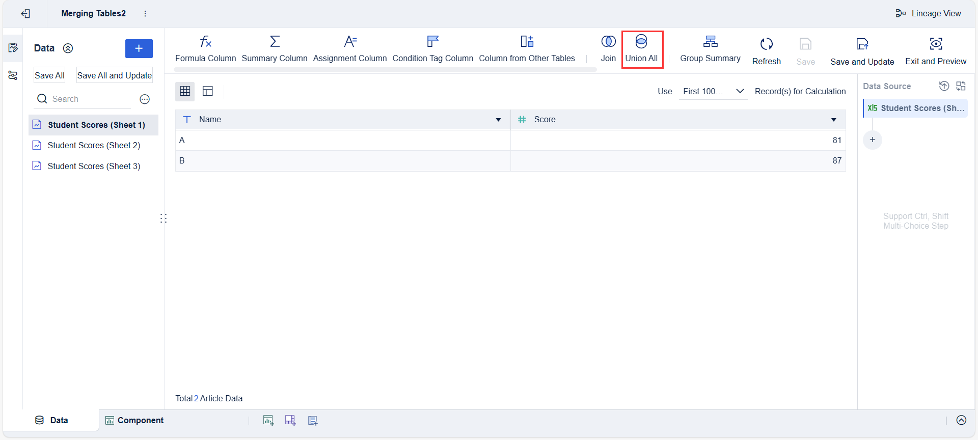 Merging Tables- FineBI Help Document