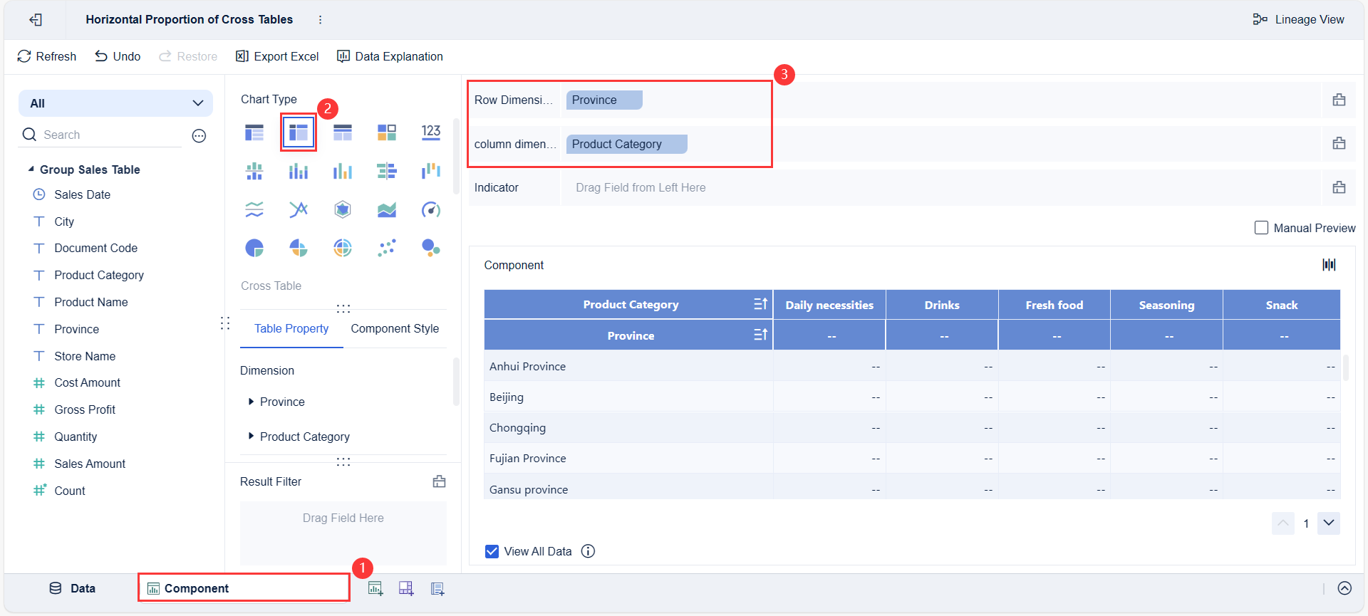 Horizontal Proportion of Cross Tables- FineBI Help Document