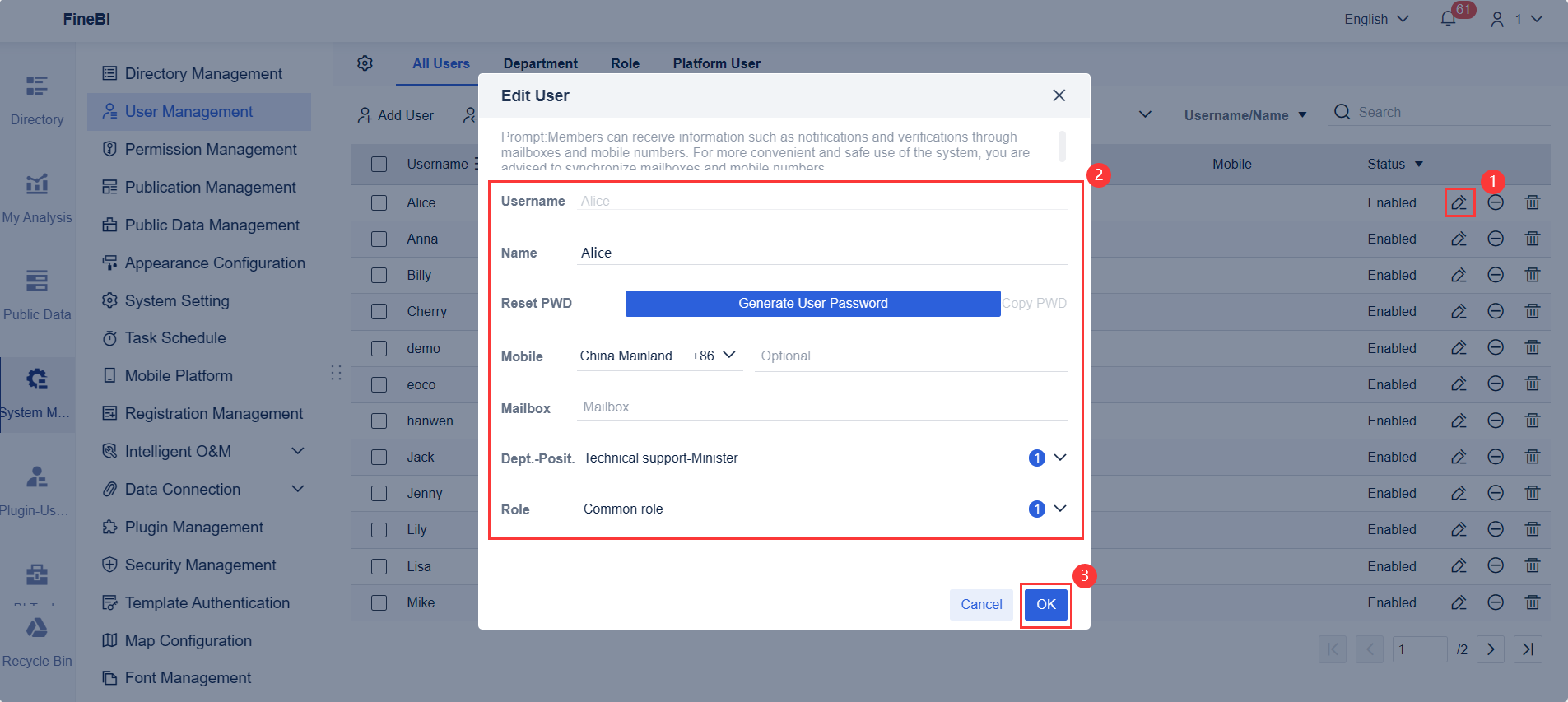 Adding Users- FineBI Help Document