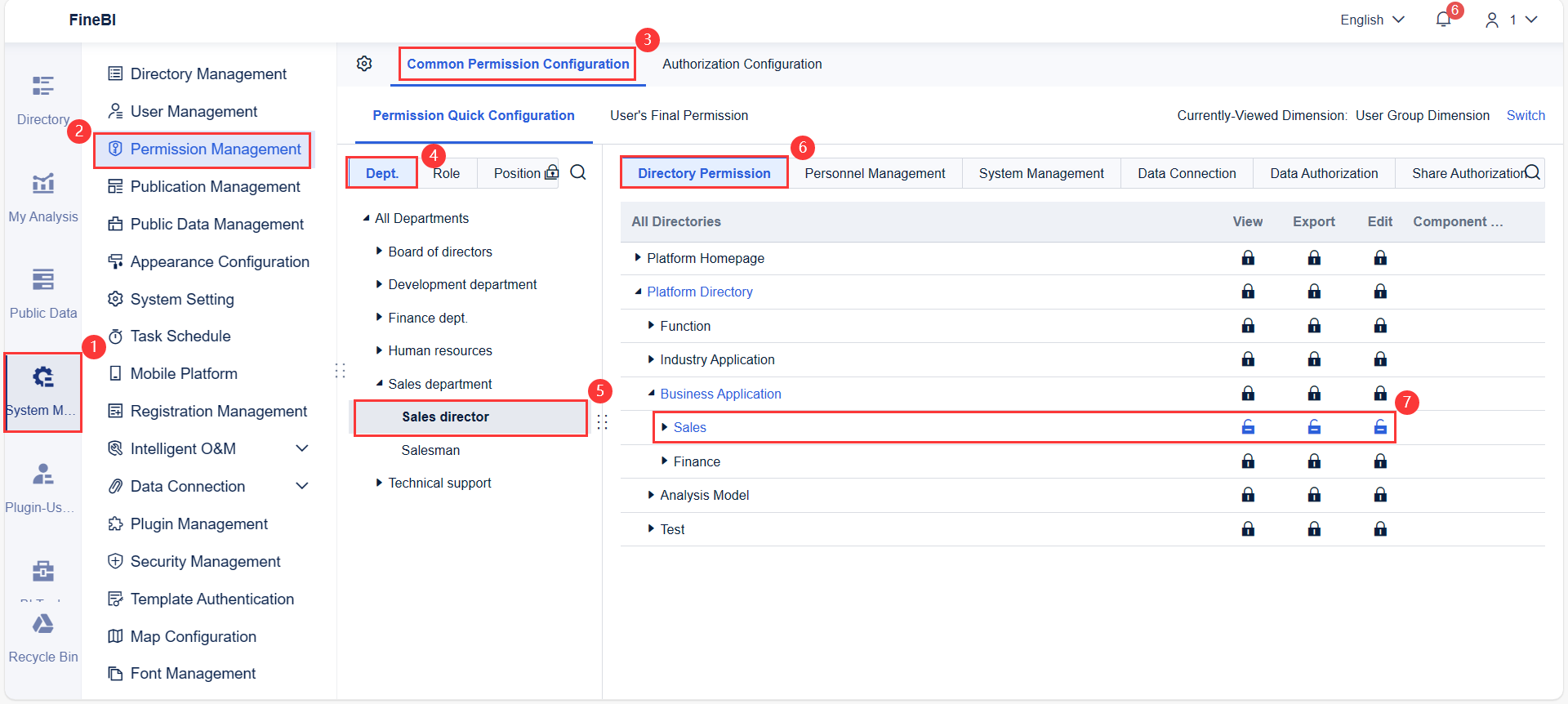 Editing Permission of Directory- FineBI Help Document