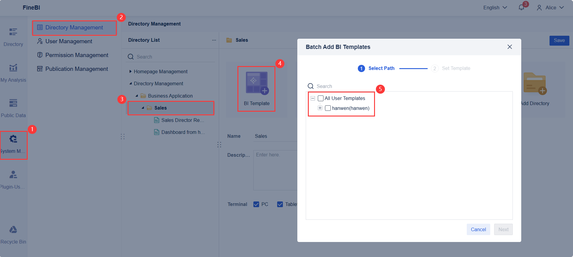 Editing Permission of Directory- FineBI Help Document