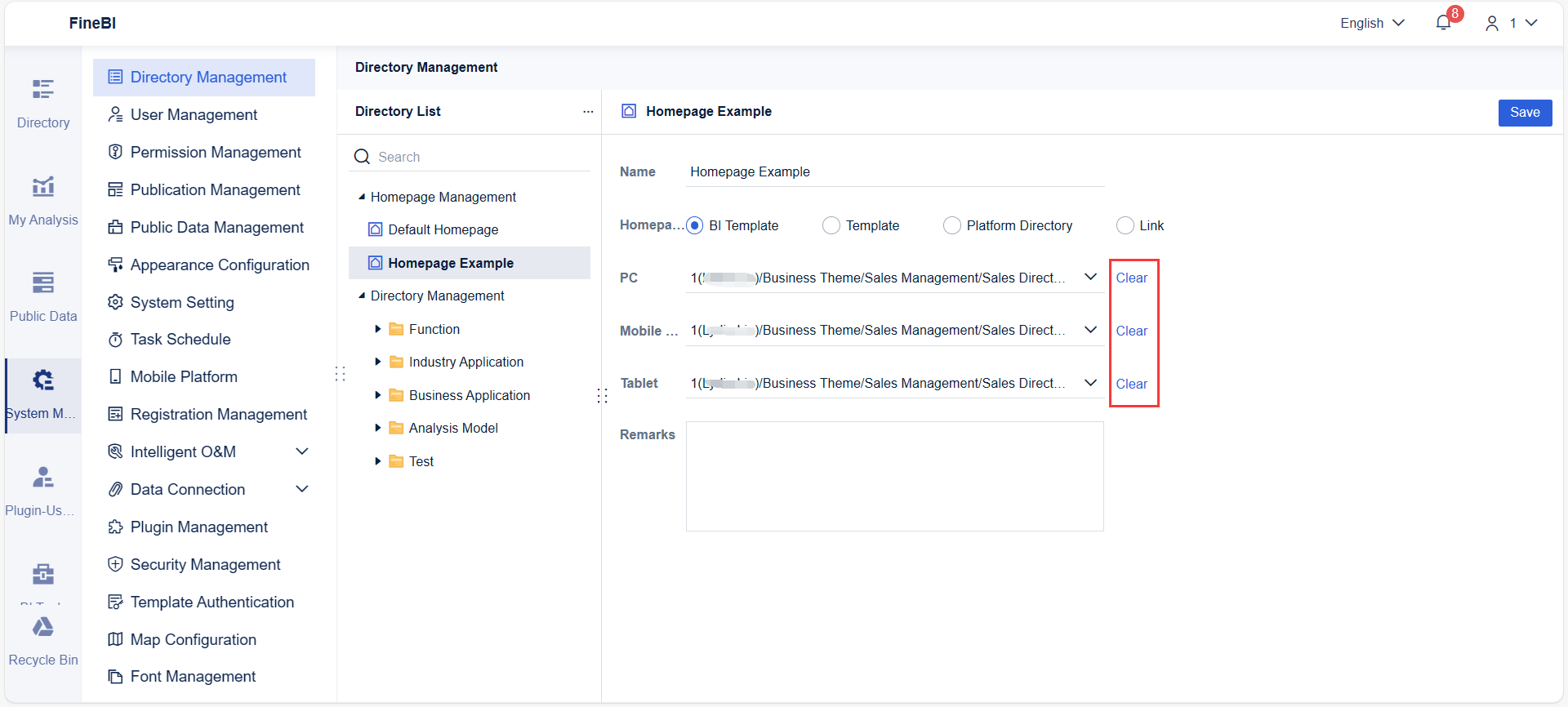 Homepage Management- FineBI Help Document