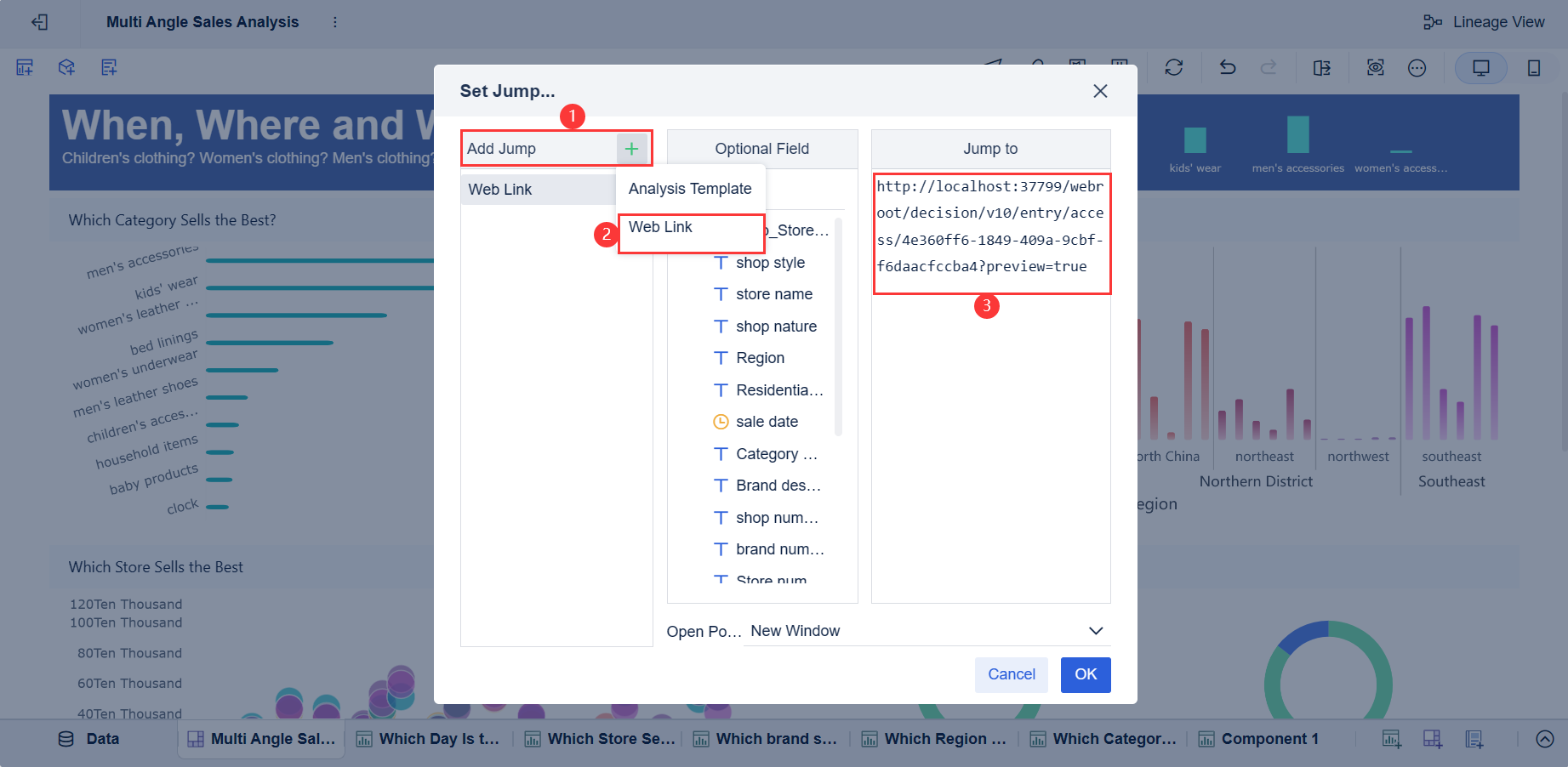 Jumping to a FineReport Template- FineBI Document