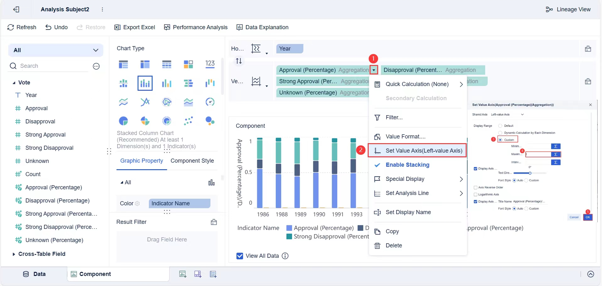 Stacked Percentage Column Chart - Multiple Indicators- FineBI Help Document