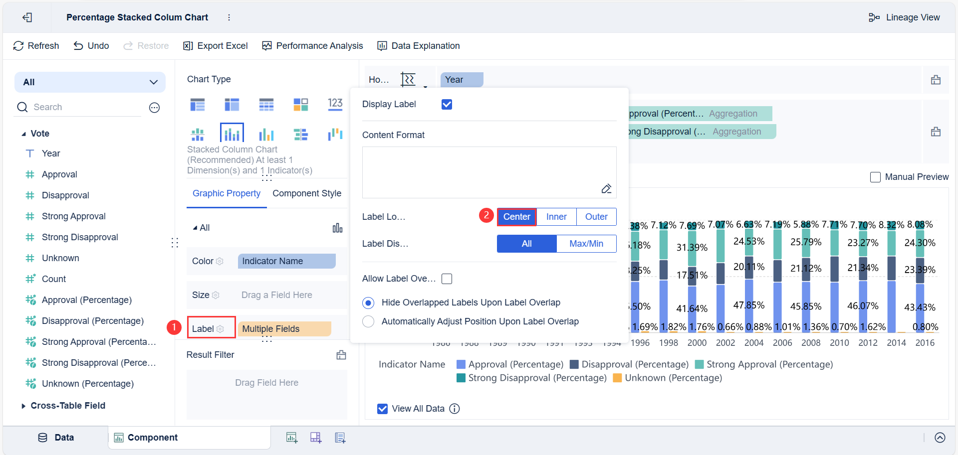Stacked Percentage Column Chart - Multiple Indicators- FineBI Help Document