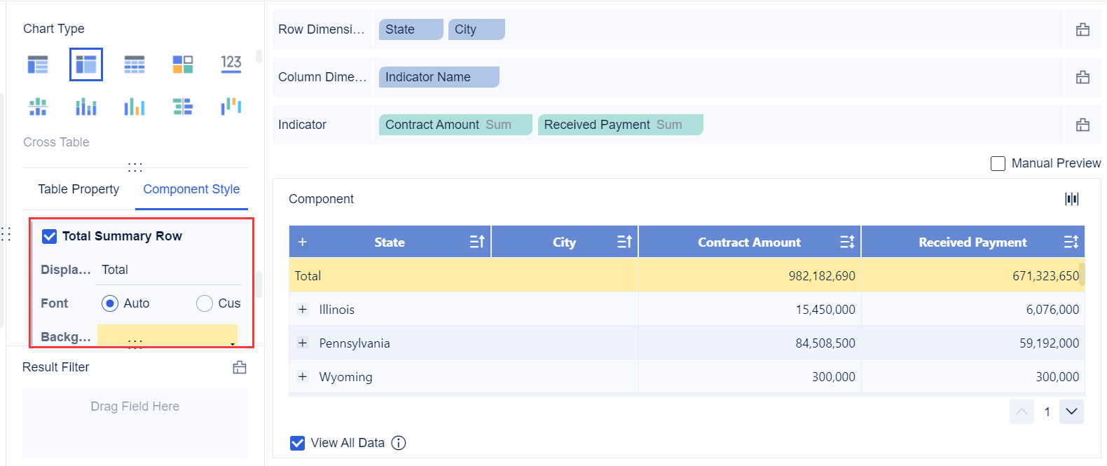 Summary Row/Column- FineBI Help Document