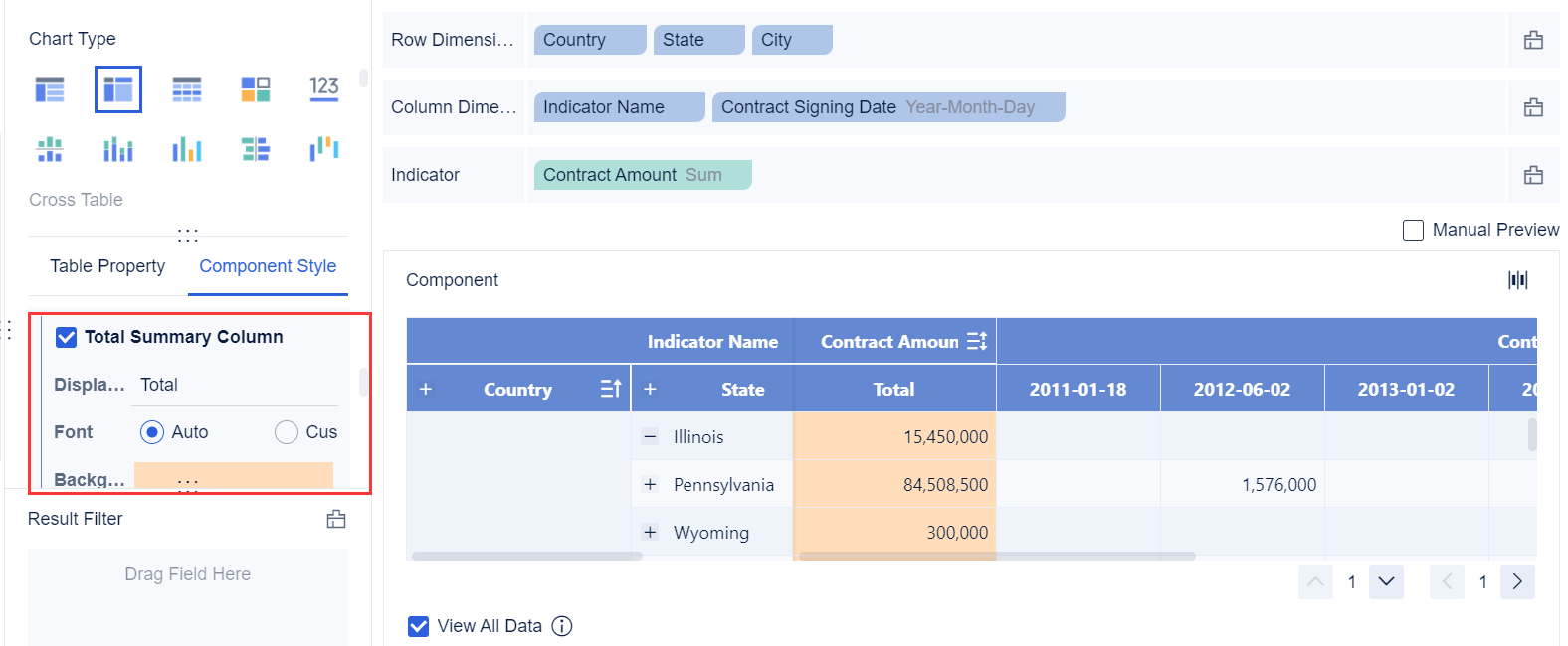 Summary Row/Column- FineBI Help Document